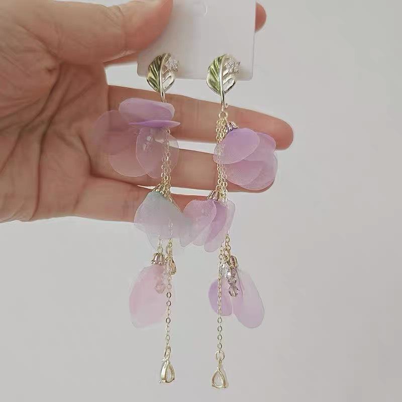 イヤリング レディース 薄手 花柄 流蘇 タッセル ゆれる アクセサリー ファッション パステルカラー スイート