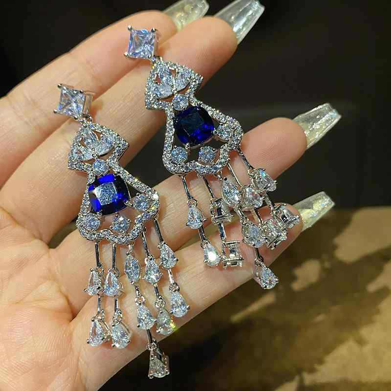 ピアス レディース 水晶 しずく 925シルバー アレルギー対応 大ぶり ゆれる イヤリング ドレス ウェディング パーティー お呼ばれ プレゼント ギフト・造型: 動物/生肖・処理工芸: 電鍍・カラー: 藍宝石流蘇・流行要素: 花朵・スタ...