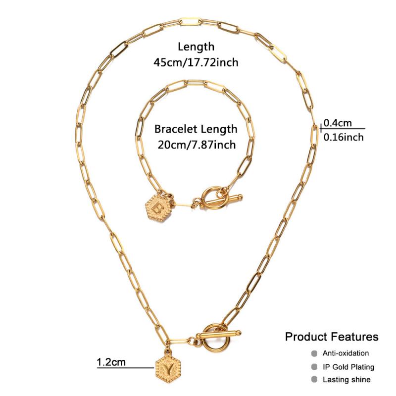 2ネックレス レディース ステンレス製 アルファベット ペンダント 六角形 チェーン 上品 エレガント 高見え アクセサリー