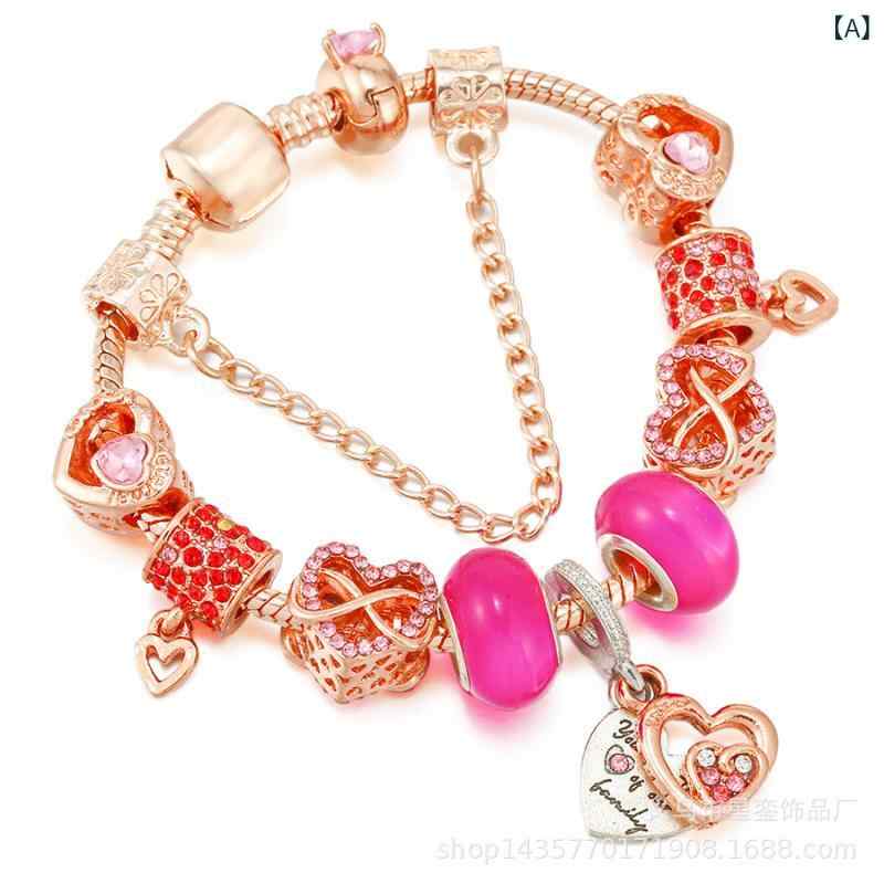 ブレスレット レディース ピンク系 ジルコニア ハート メタル チェーン DIY かわいい 桃 アクセサリー 合金・素材: 金属・処理: 電镀・スタイル: 女式・デザイン: 心形・用途: 贈答・商品番号: 手链・カラー: A・サイズ: 16...