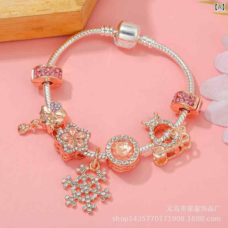 ブレスレット レディース DIY ローズゴールド 雪そり スノーフレーク デイジー テントウムシ チャーム 合金 ビーズ