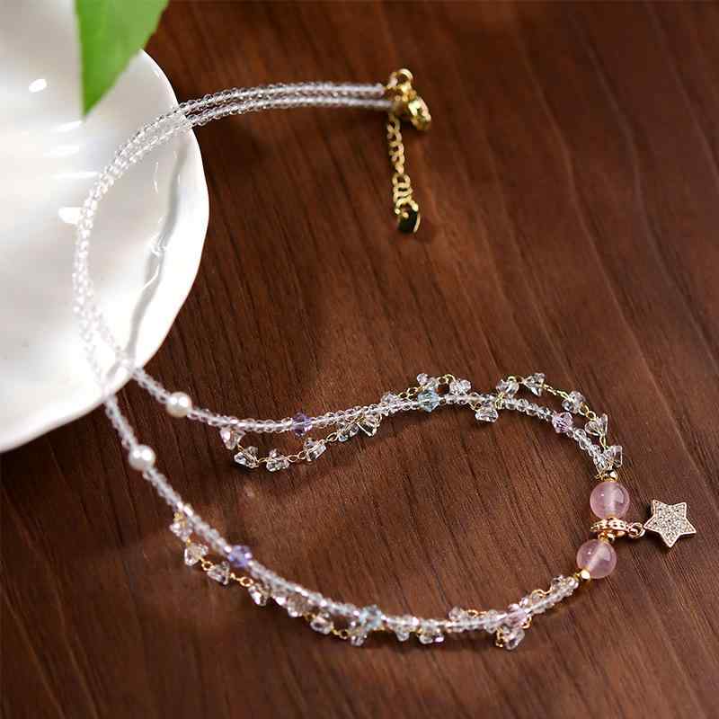 ネックレス レディース いちご水晶 ダブルレイヤー 鎖骨 星 スター かわいい ペンダント・素材: 草莓晶・処理方法: 手工・造型: 几何型・チェーンスタイル: 常规链・多層構造: 否・ペンダント素材: 草莓晶・純度: 草莓晶・流行要素: ...