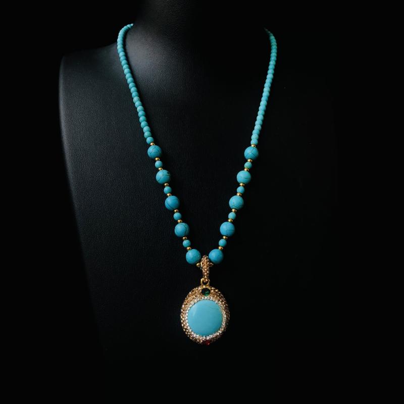 ネックレス レディース ターコイズ ペンダント サージカルステンレス チェーン ラウンド 丸形 サークル シンプル おしゃれ ファッション アクセサリー