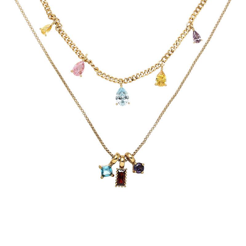 ネックレス レディース 18K 真鍮 エレガント ファッション チョーカー ペンダント ジルコニア 彩色 ストーン 欧米風 高見え おしゃれ かわいい ギフト・素材: 銅・処理: 象嵌ジルコニア・造型: 幾何学型・チェーンスタイル: 通常チ...