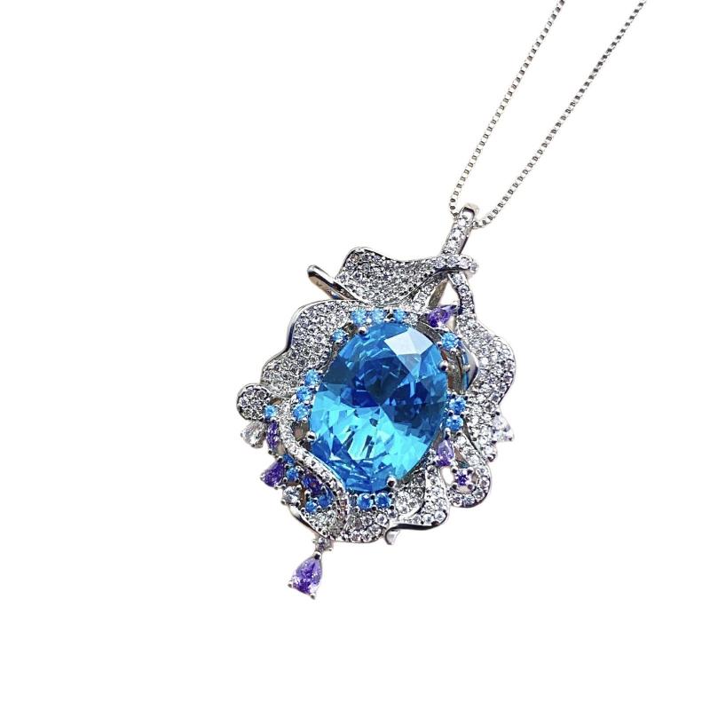 ネックレス レディース 大粒ジルコニア トパーズ風 聖マリア ペンダント ブルー 電気メッキ加工 上品 高見え 普段使い パーティー