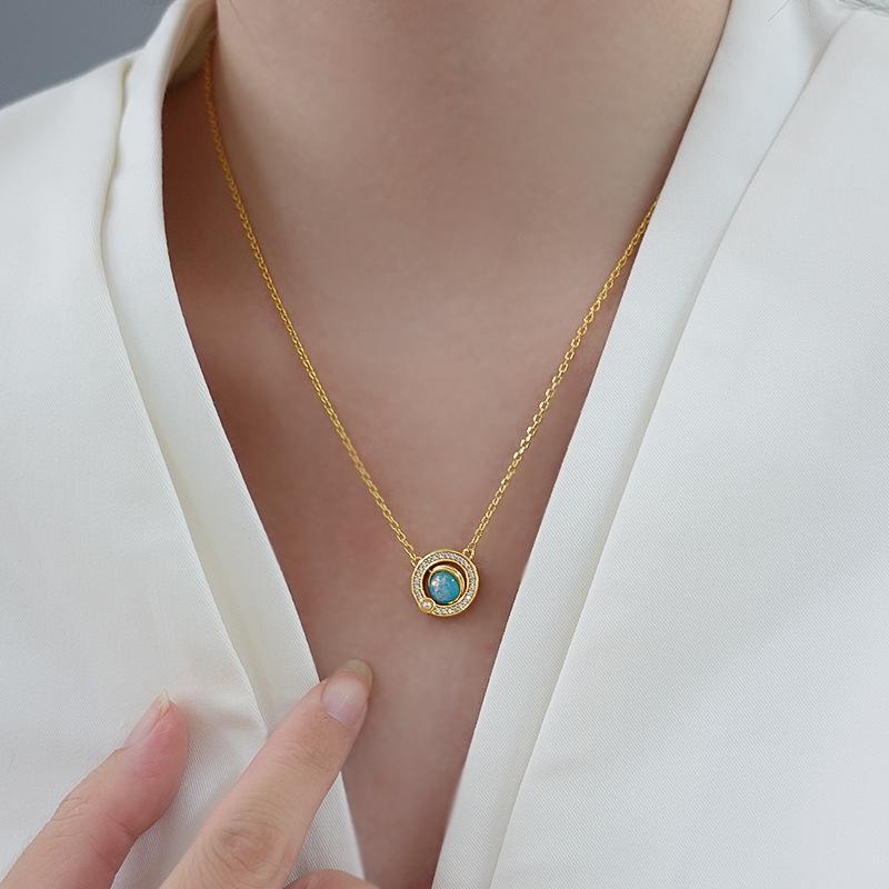 ネックレス レディース 秋冬 高見え イウ アクセサリー 虎眼石風 鎖骨 ペンダント