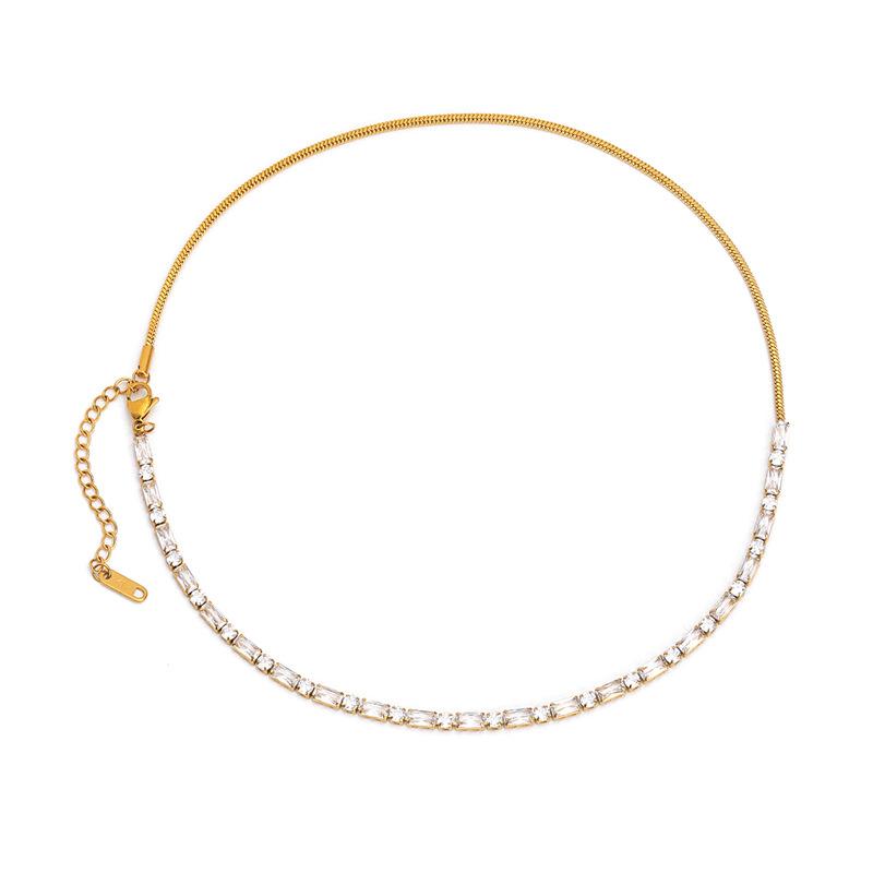 ネックレス レディース ジルコニア 切り替え ゴールド チェーン プチプラ アクセサリー メンズ 小さめ 高見え・素材: チタン鋼・処理: 電気メッキ・形状: 幾何学型・チェーンスタイル: 鎖骨チェーン・多層構造: 否・ペンダント素材: チ...