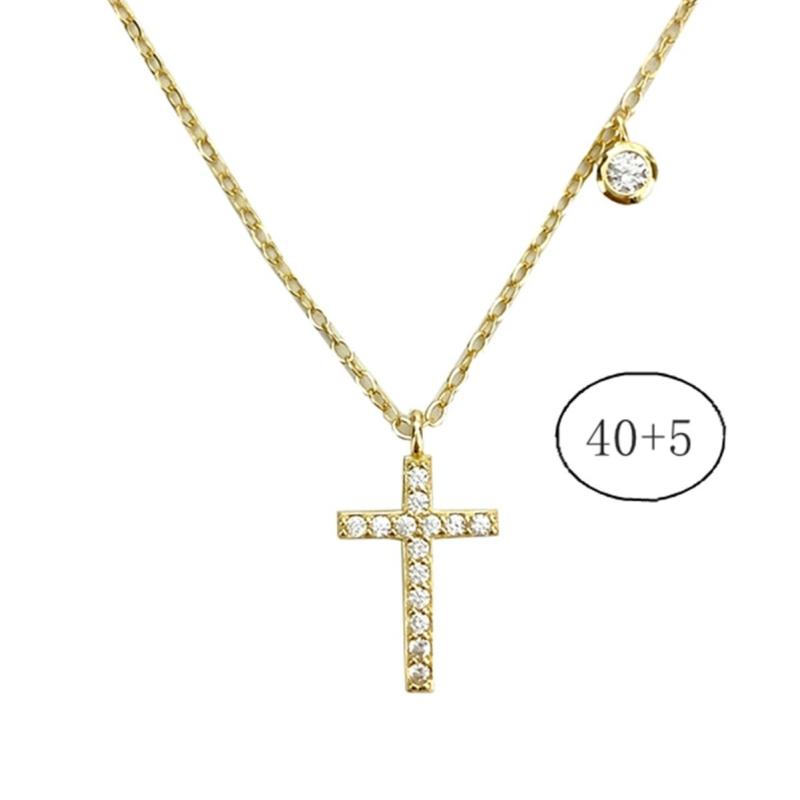 ネックレス レディース シルバー925 クロス キラキラ 鎖骨 14金 ゴールド ペンダント 十字架モチーフ