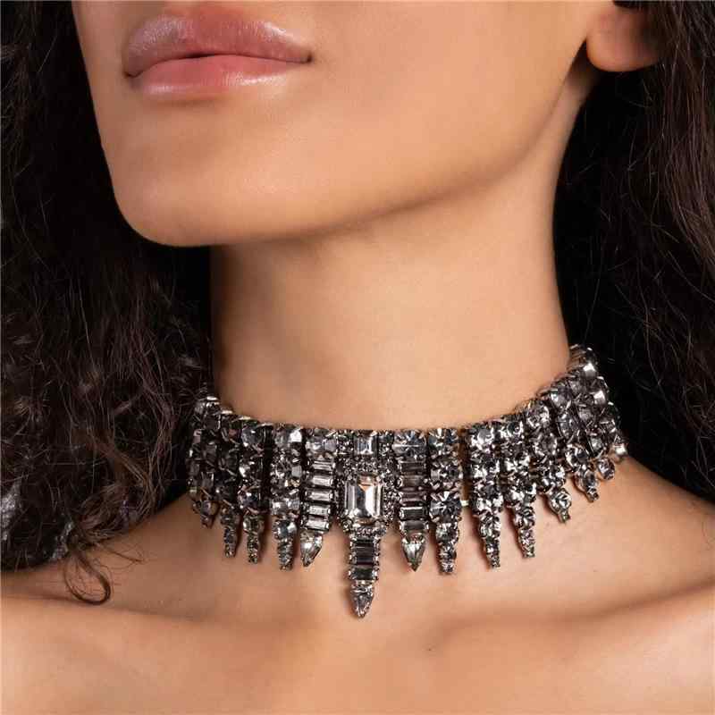 ネックレス レディース パンク ヒップホップ 水晶 ジルコニア チョーカー 輝く ラインストーン ジュエリー アクセサリー