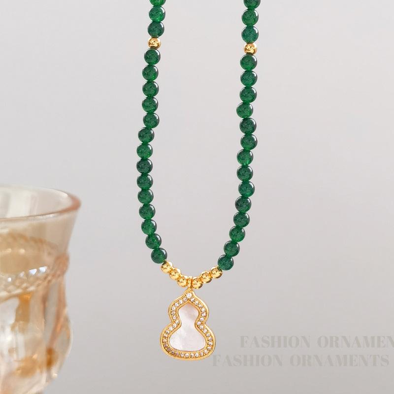 ネックレス レディース 天然石 チョーカー ペンダント 個性的 瓢箪 ひょうたん 貝殻 シェル 鎖骨 チェーン レトロ ヴィンテージ スタイル 上品 エレガント・素材: 銅・処理: 電気メッキ・形状: 幾何学型・サイズ: 41cm-50cm...