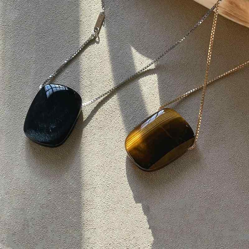 ネックレス レディース 虎眼石 黒曜石 ペンダント 秋冬 素链 高級感 セーターチェーン