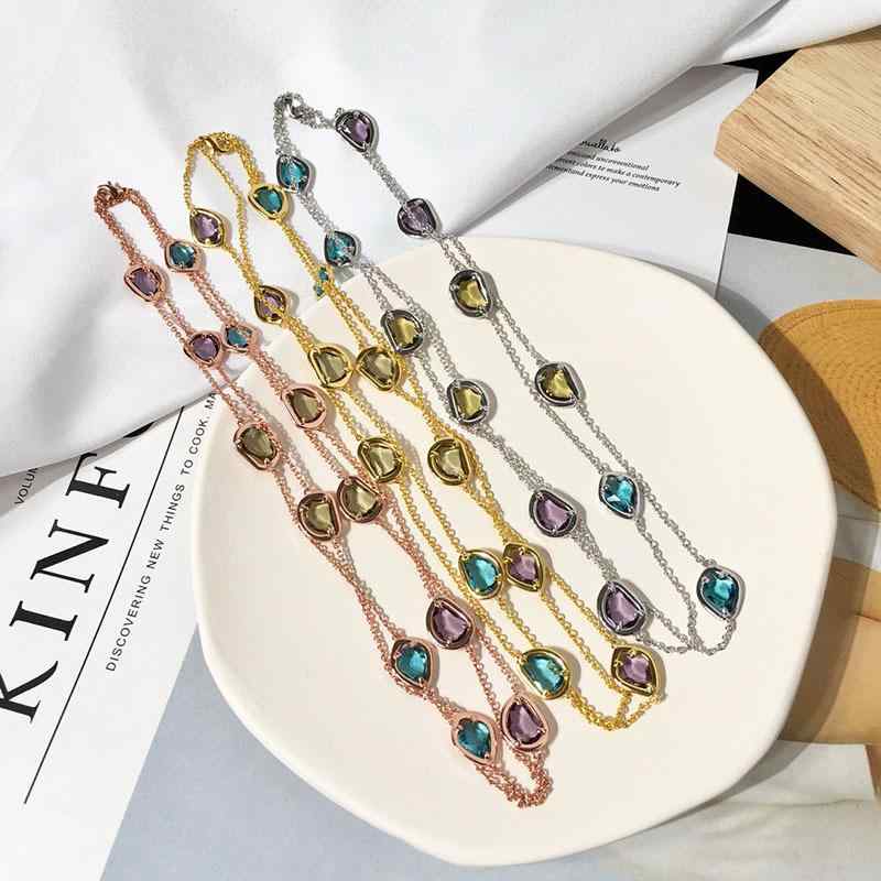 ネックレス レディース 秋冬 かわいい 小さめ 宝石風 カラフル キャンディ クリスタル ロングネックレス ペンダント 高見え おしゃれ