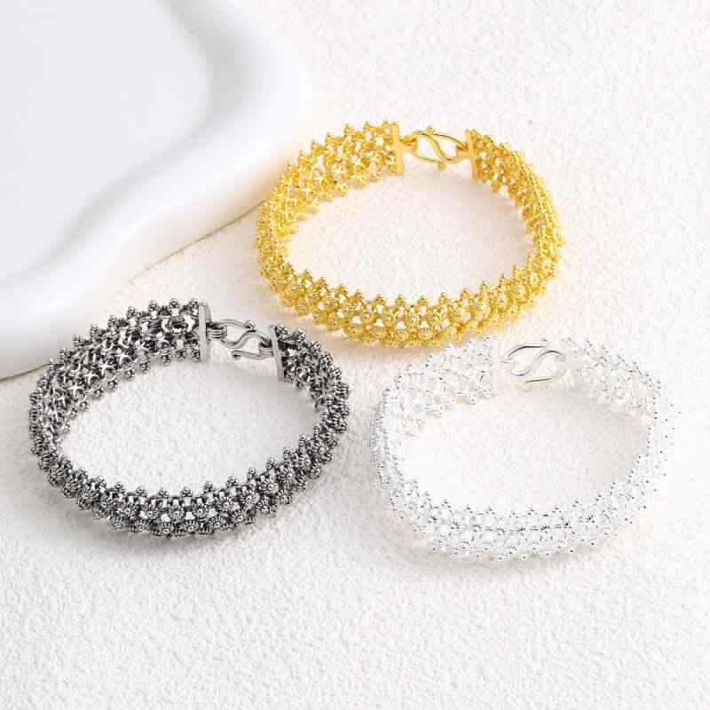 ブレスレット レディース ファッション 18k 小さな ゴールド ビーズ ハンドメイド 手編み バングル トレンド オープン デザイン 電気メッキ加工