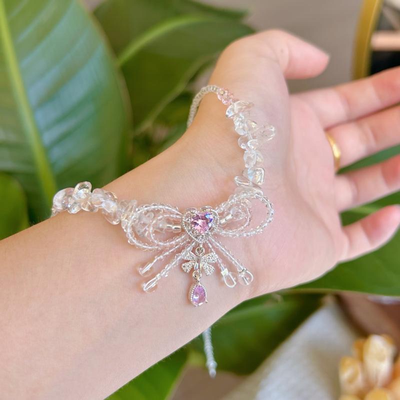 ネックレス レディース かわいい 蝶結び 水晶 プリンセス 小さめ 鎖骨 チェーン ブレスレット デザイン アクセサリー 上品 エレガント