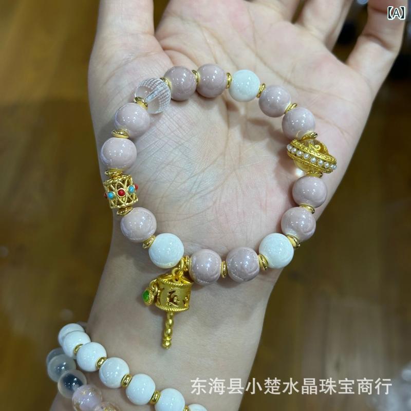 ブレスレット レディース 寺院 おそろい ピンク 磁器 転経桶 スイート 手作り ラッキーアイテム