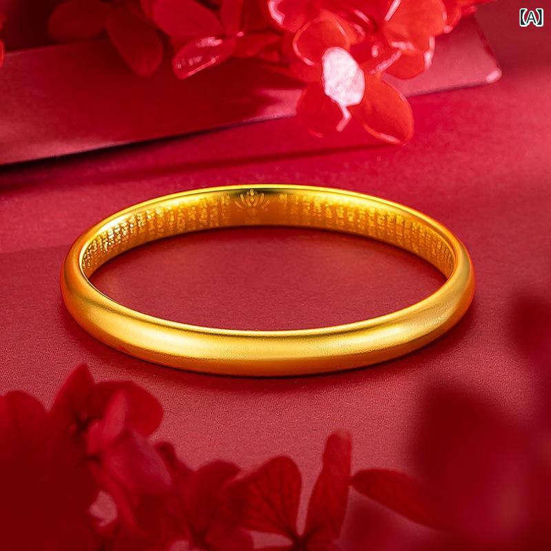 ブレスレット レディース 沙金 蓮の花 心経 バングル 古法 伝承 砂磨き ゴールドカラー