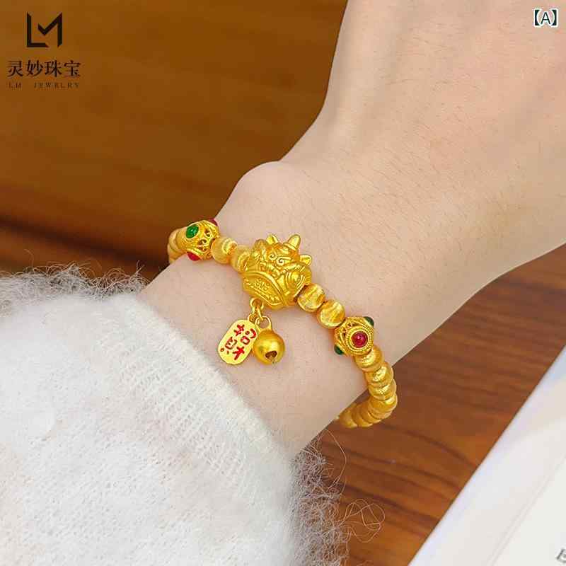 ブレスレット レディース レトロ 猫目石 醒獅 彫刻 透かし 珠 手編み 腕飾り ギフト エスニック ラッキーアイテム