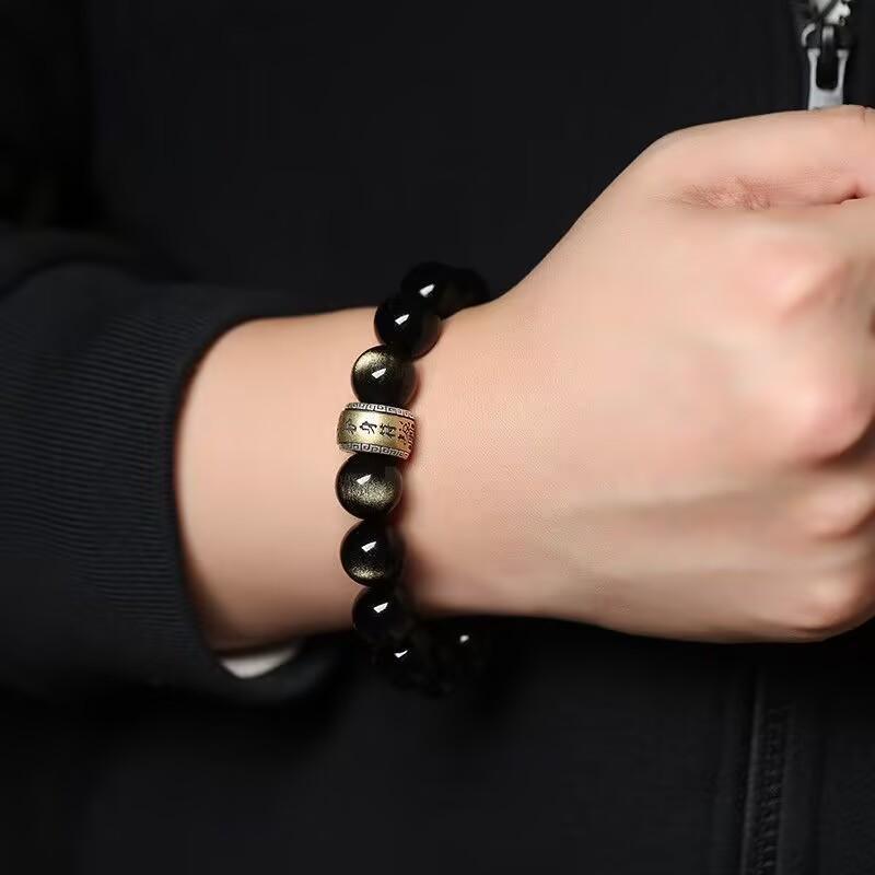 ブレスレット レディース メンズ 天然キャッツアイ 金曜石 本命仏 干支 仏珠 黒曜石 幸運 開運 お守り ギフト プレゼント