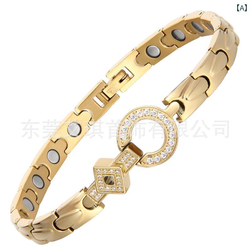 ブレスレット レディース 磁気 チタン 鋼 ジルコニア ステンレス おしゃれ かわいい 女性用 アクセサリー ジュエリー・素材: 不锈钢・処理: 电镀・スタイル: 女式・造型: 菱形, 几何型・カラー: 鋼色, 金色, 玫瑰金・流行元素: ...