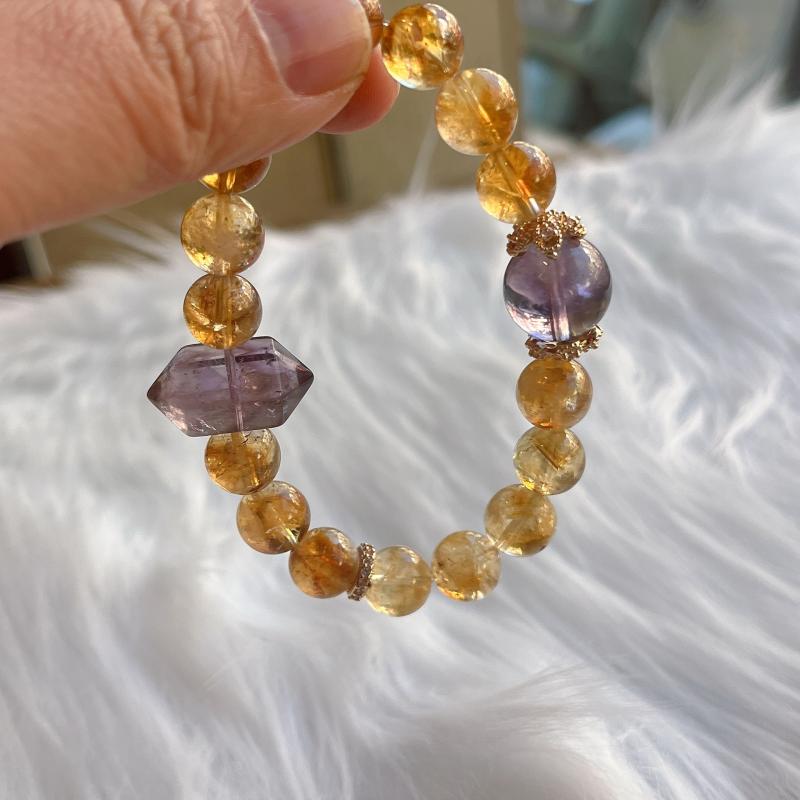 ブレスレット レディース 高級感 ジルコニア 水晶 ダブルポイント 天然黄水晶 紫水晶 親友 ギフト