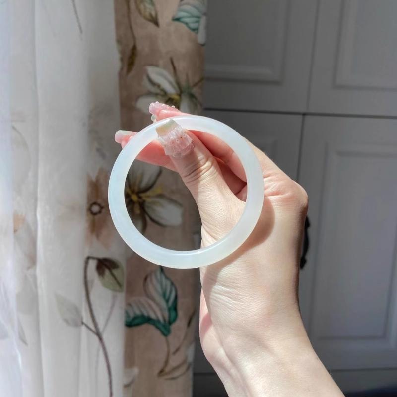 バングル レディース アクセサリー 和田玉 羊脂白玉 美人バングル 细圆条 白冰 フラットバングル