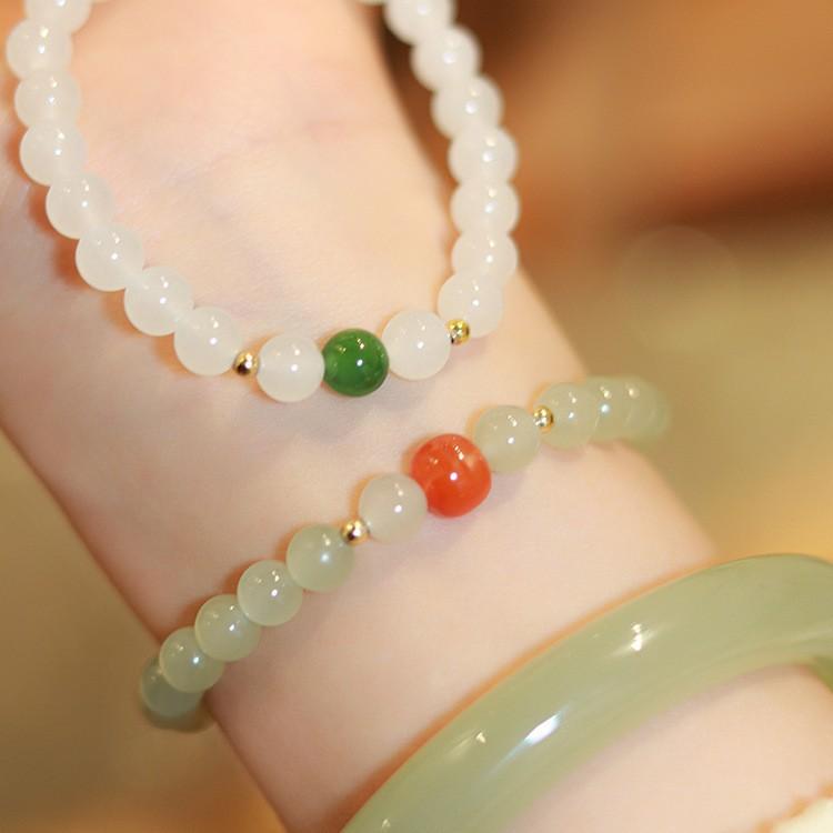 ブレスレット レディース 羊脂 ホワイト グリーン ラウンド ジルコニア シンプル 軽奢 高級感 バングル ギフト