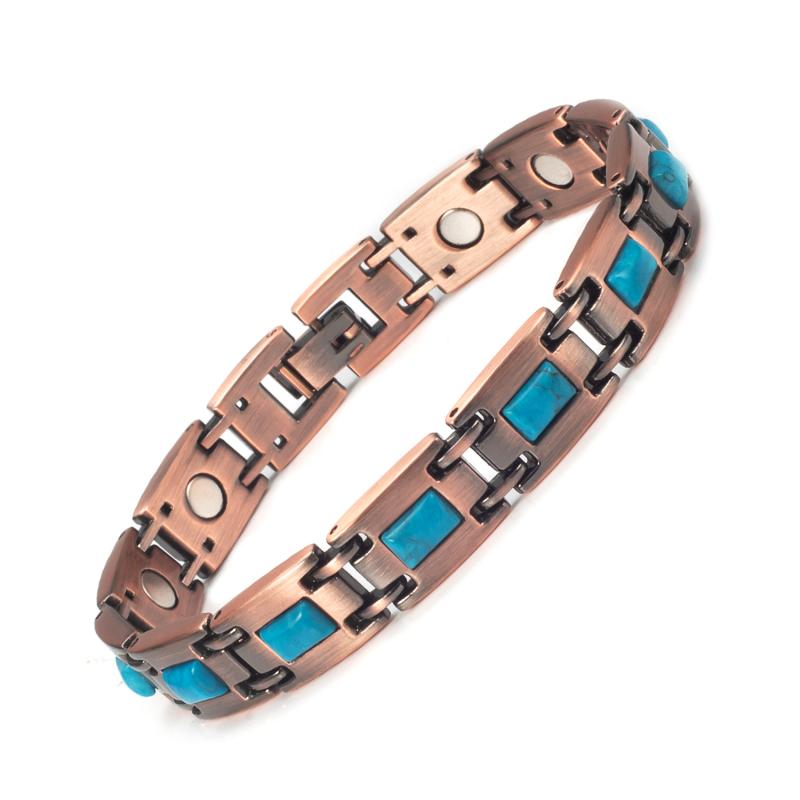 ブレスレット レディース 女性用 純銅 レッドカッパー 磁気 ターコイズ レトロ 個性的 アクセサリー ファッション ギフト