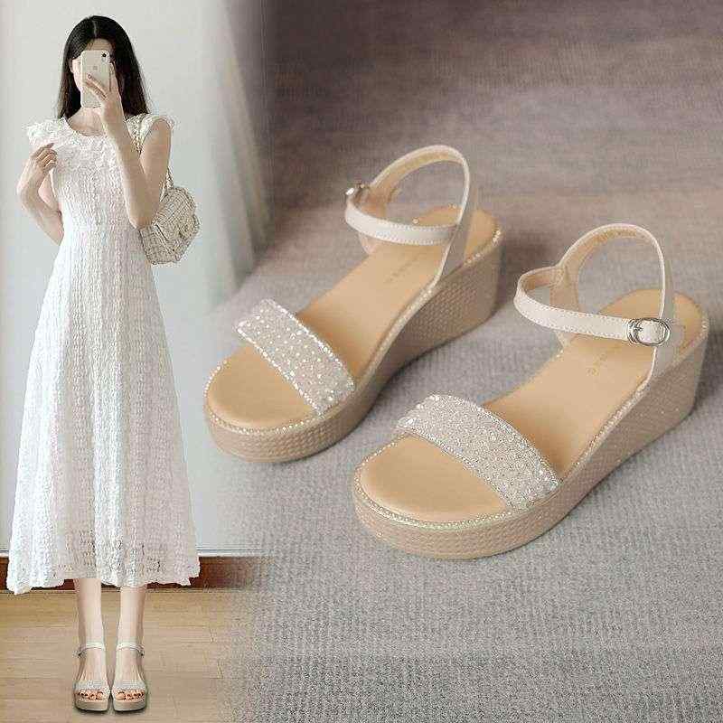 サンダル レディース 厚底 水钻 キラキラ 坡跟 かわいい 歩きやすい ファッション サンダル 婦人靴