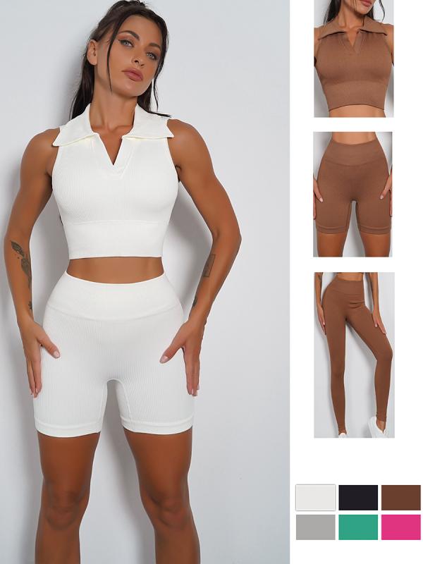 ヨガウェア レディース スポーツブラ ヨガパンツ 上下セット 速乾性 通気性 防振 シームレス 短パン トレーニングウェア ジム・袖丈: 半袖・パンツ丈: 長ズボン.短パン・着方: プルオーバー・上下セット区分: 3点セット・素材: 化学繊...