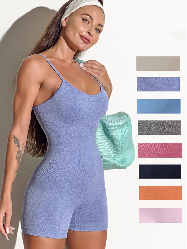 ヨガ レディース 背中開き ショートパンツ セクシー オールインワン スポーツ ウェア ボディスーツ タイト ヒップアップ 無地・カラー: ブラック, オレンジ, ピンク, 湖ブルー, パープル, マゼンタ, ヘザーグレー, カーキ・機能:...