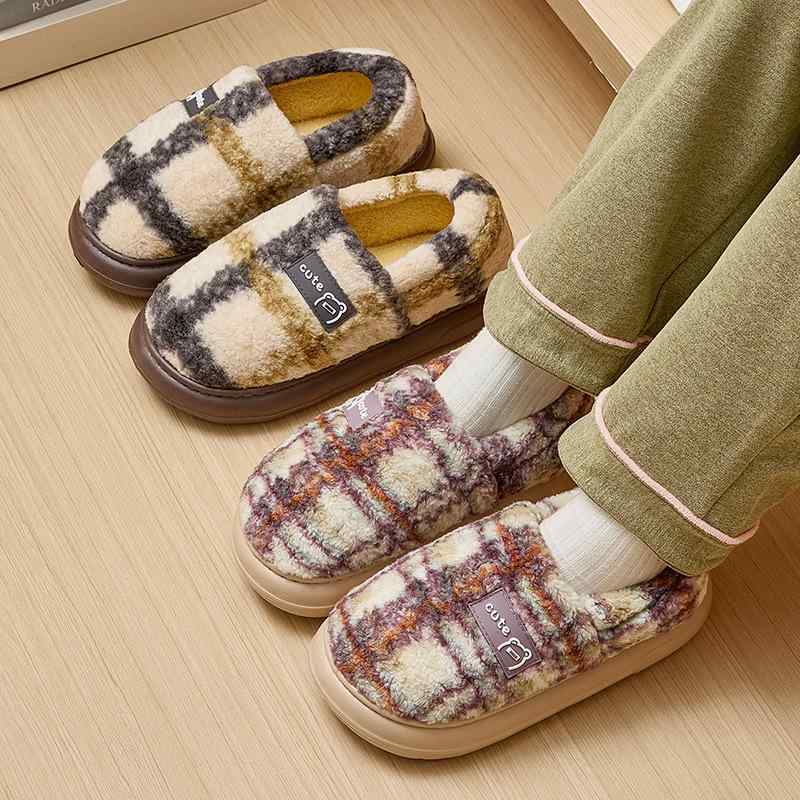 ルームシューズ レディース 秋冬 裏起毛 あったか スリッパ メンズ 滑り止め チェック柄 室内履き 暖かい 冷え対策 防寒 ふわふわ もこもこ