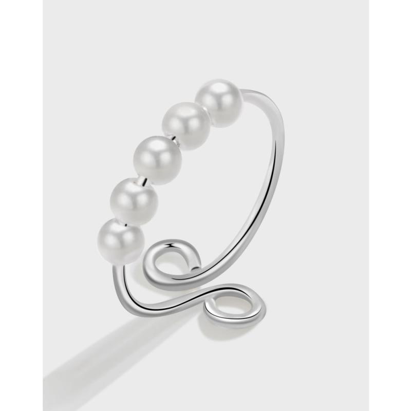 指輪 シルバー925 銀 パール 不安 軽減 回転 ビーズ 焦燥感 緩和 アジャスタブル リング