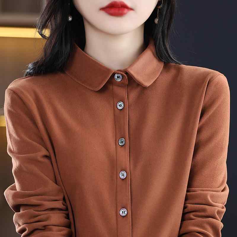 シャツ レディース 長袖 ダブルフェイス 徳絨 ドルマン襟 ブラウス 上品 快適 ポロ襟 カーディガン トップス