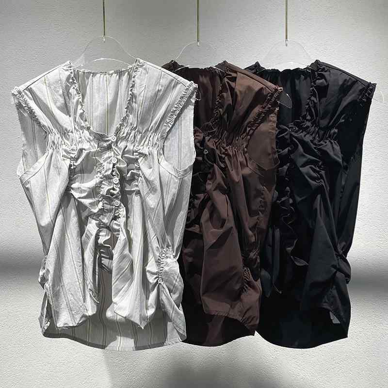 2シャツ レディース 春夏 ノースリーブ シャツ スリムフィット トップス 無地 接触冷感 伸縮性 プリーツ ブラウス インナー 重ね着 通勤 普段使い・主な素材: 綿・柄: 無地・スタイル: カーディガン・袖丈: ノースリーブ・フィット:...