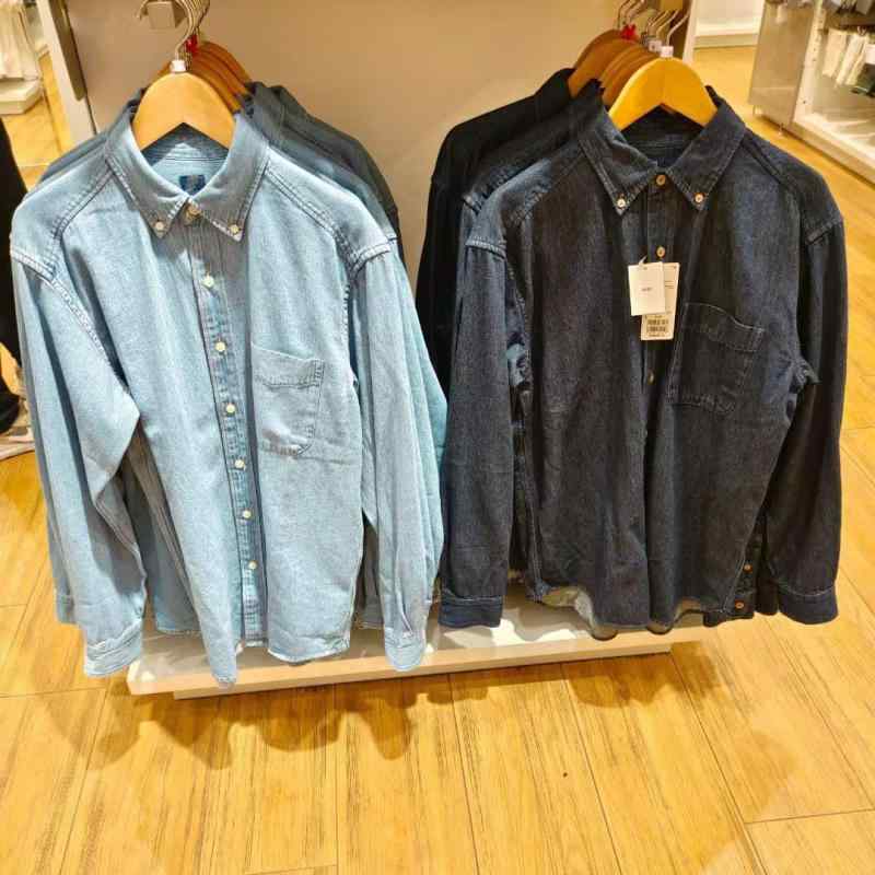 シャツ 男女兼用 デニム 長袖 ウォッシュ加工 カジュアル ワークシャツ トップス・主な素材: ポリエステル繊維・袖丈: 長袖・スタイル: カーディガン・版型: ゆったり・襟の形: ポロ襟・袖のタイプ: レギュラー・流行の要素: ダメージ加...