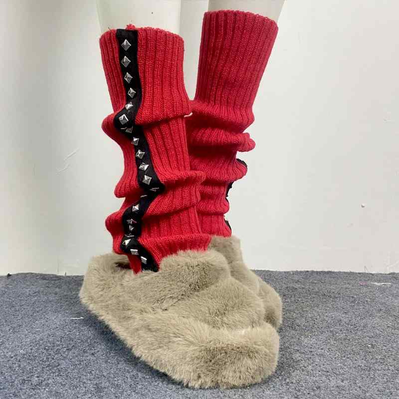 2レッグウォーマー レディース ソックス 靴下 中筒 ゴシック パンク スタイル 暖かい 美脚 足首ウォーマー 黒 ブラック