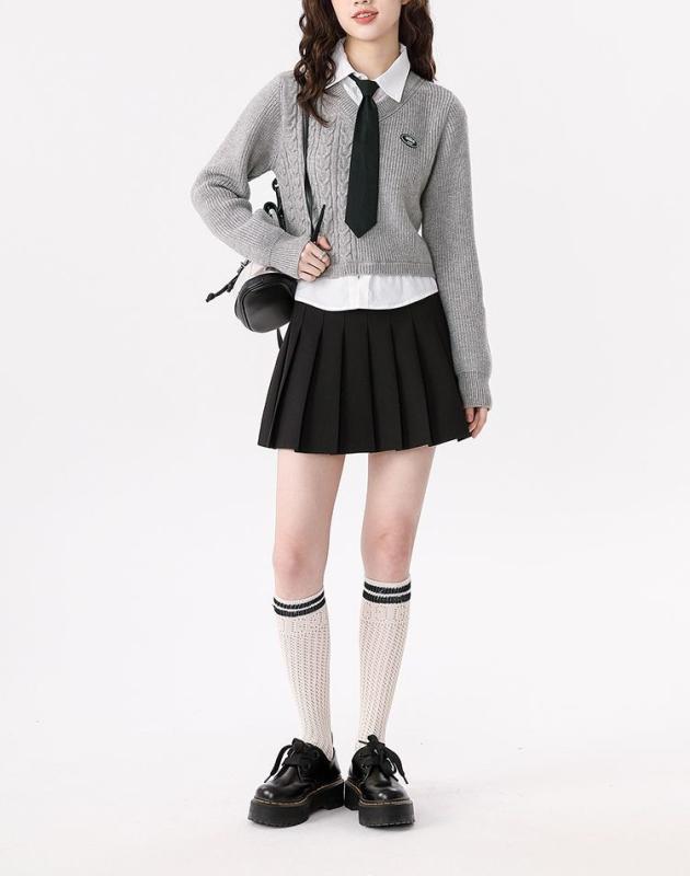 セットアップ レディース ニット カーディガン ミニスカート 3点セット ニット トップス ブラウス Aライン スカート 上下セット かわいい ガーリー フェミニン 韓国