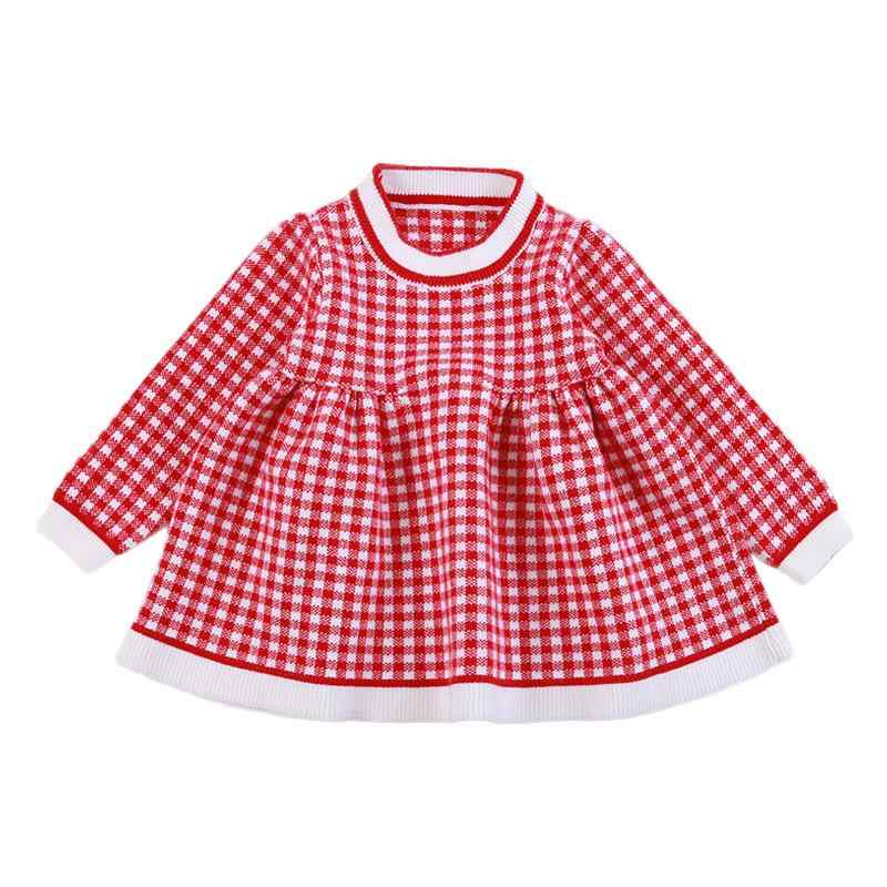 ワンピース キッズ 女の子 秋冬 格子柄 ニット 厚手 子供 チュニック かわいい