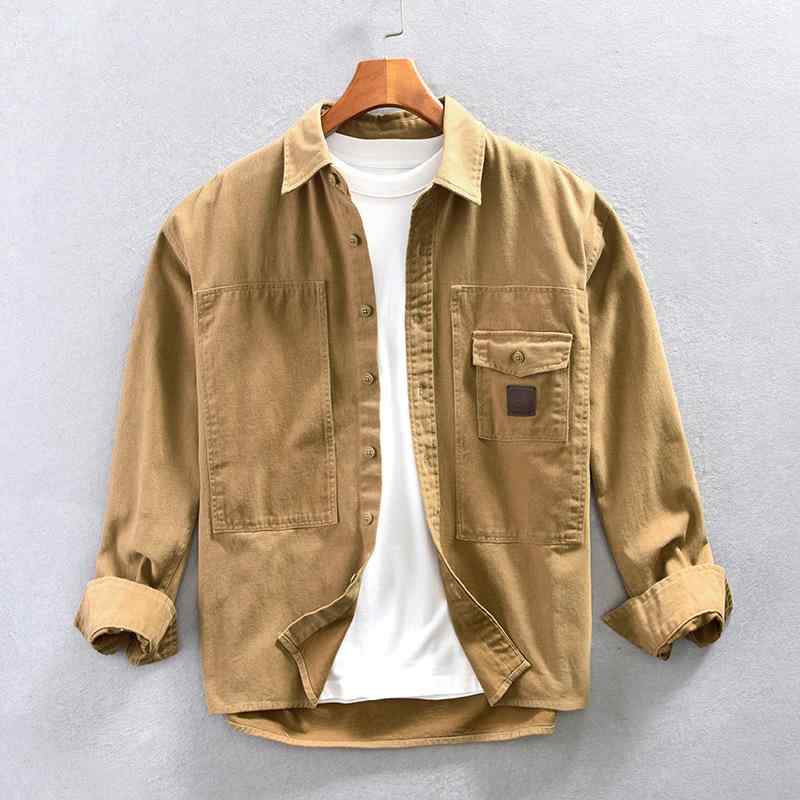 2シャツ メンズ 男性用 長袖 ワークシャツ 普段使い カジュアル 綿[{"商品仕様": "・生地: 綿100%・スタイル: 日系ワーク・フィット: ゆったり・襟型: 襟付き・袖丈: 長袖・柄: 無地・厚さ: ...