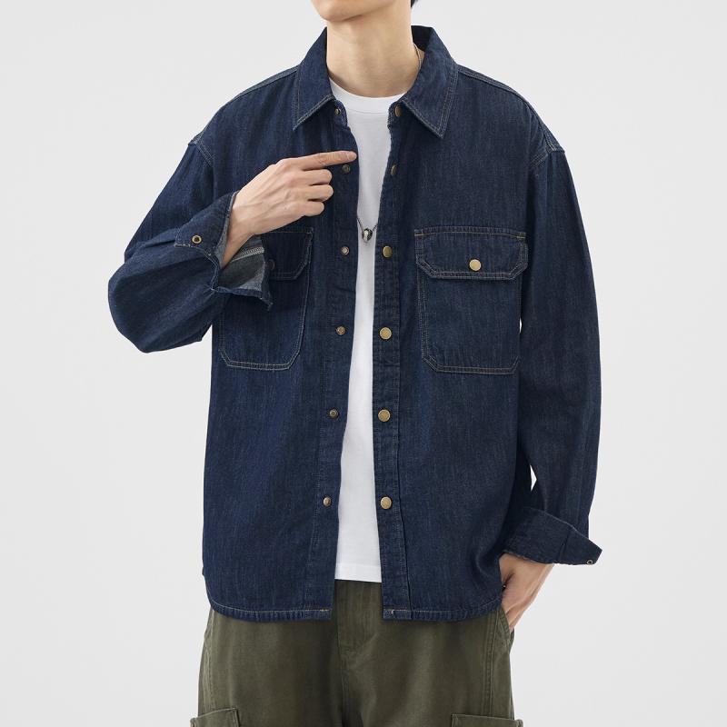 シャツ メンズ 男性用 デニムシャツ 長袖シャツ ブルゾン ゆったり ヴィンテージライク ダンガリーシャツ 秋冬