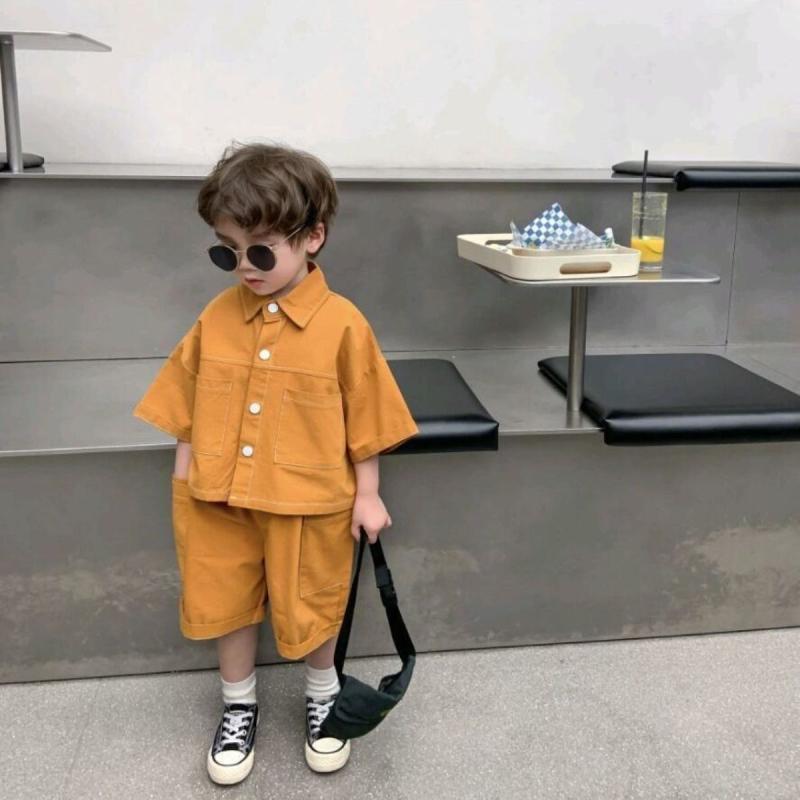 シャツ キッズ 子供用 半袖 夏物 韓国風 子供服 作業着 トップス おしゃれ ファッション セットアップ 男の子 幼児