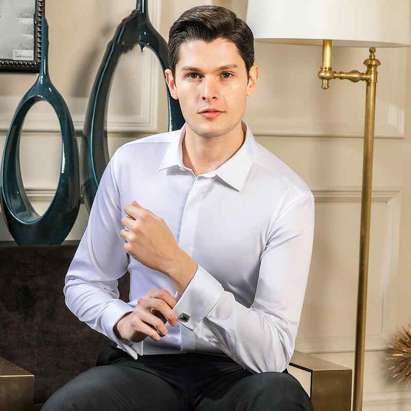 シャツ メンズ 男性用 長袖 トップス 綿100% フォーマル ビジネス カジュアル 春秋 袖口ボタン 全綿 ノンアイロン 白 無地