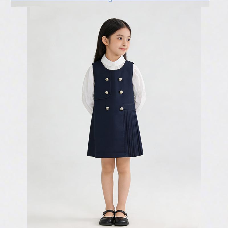セットアップ キッズ 女の子 子供服 ブラウス 長袖 ベスト ダブルボタン 韓国 スクール 制服 フォーマル 発表会 演奏会 入園式 卒園式 入学式 卒業式 幼稚園 小学生 春秋