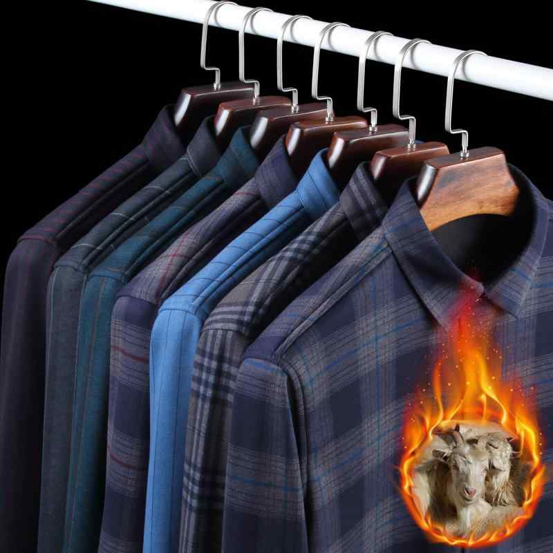 シャツ メンズ 男性用 秋冬 裏起毛 厚手 カシミヤ 無縫製 保温 ネルシャツ カジュアル チェック柄 ゆったり