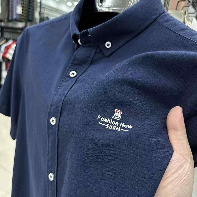 シャツ メンズ 男性用 トップス 刺繡 オックスフォード コットン 綿 薄手 半袖 カジュアル ビジネス