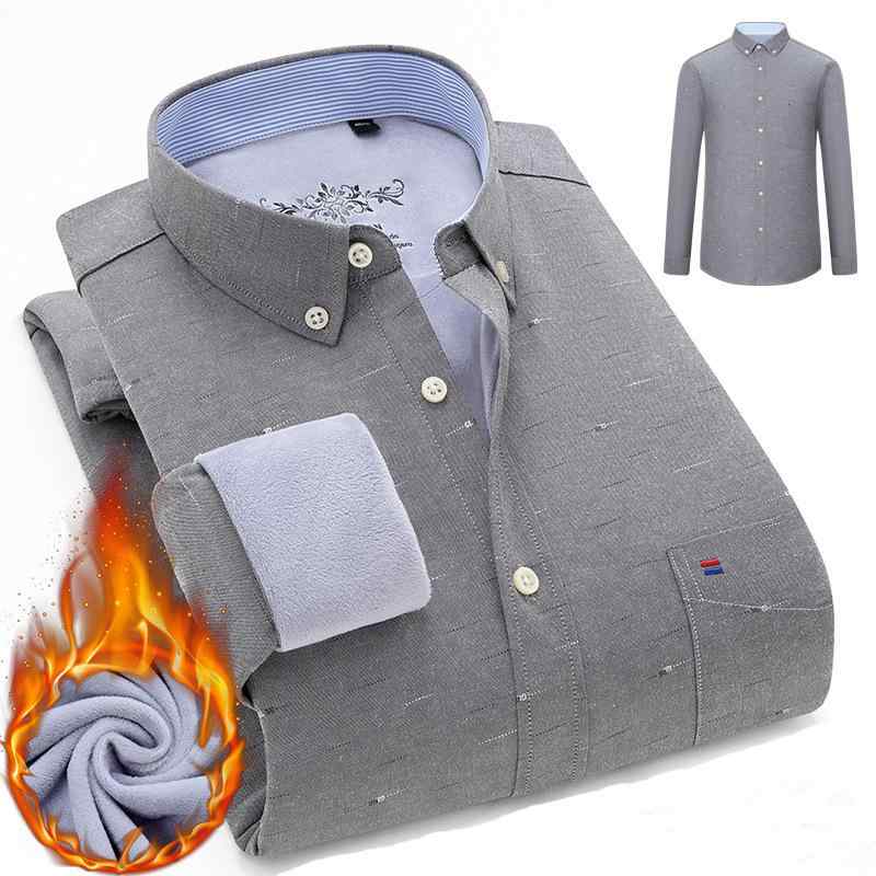 シャツ メンズ 男性用 オックスフォード 長袖 裏起毛 厚手 スリム カジュアル 暖かい トップス 秋冬・スタイル: 韓国版・款式: カーディガン・版型: 修身型・領型: 方領・袖丈: 長袖・柄: ストライプ・厚み: 厚手・ディテール: ポ...