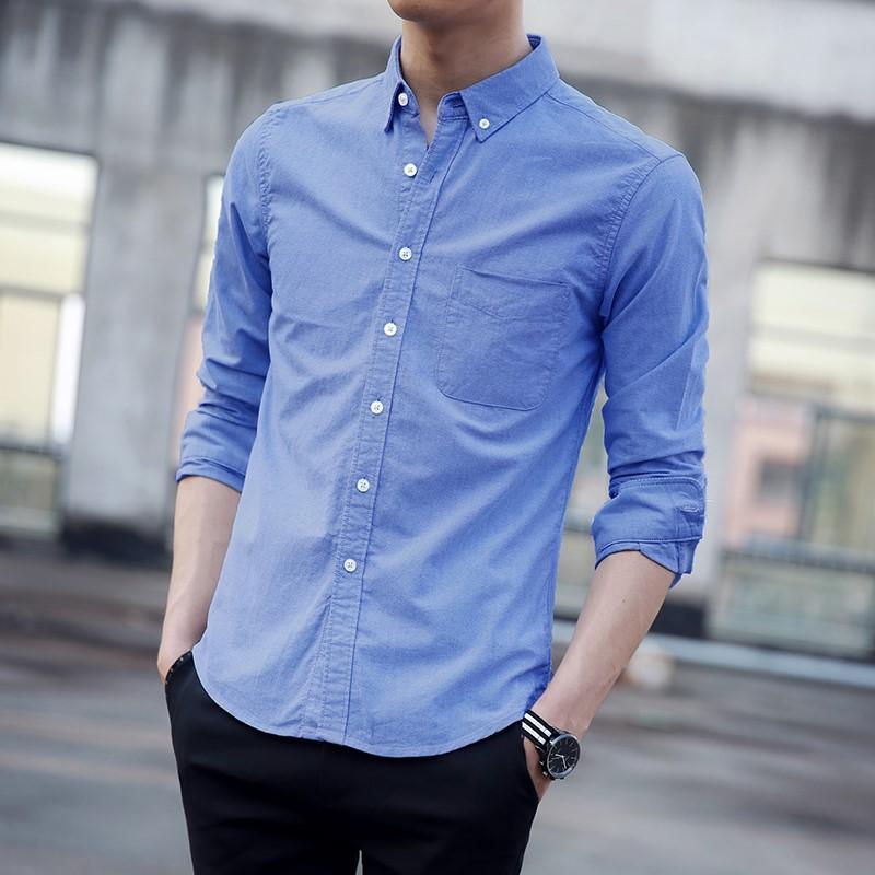 2シャツ メンズ 男性用 長袖 白 オックスフォードシャツ 綿 学生 カジュアル 韓国風 トップス インナー 普段使い