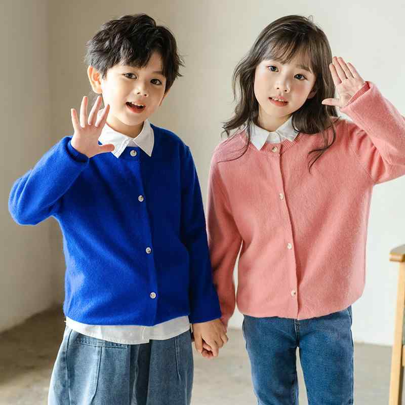 ニット・セーター キッズ 子供服 男の子 女の子 ウール100% 丸首 カーディガン 秋冬 暖かい 防寒 ミドル丈 厚手 ニット アウター・適用性別: 中性/男女兼用・スタイル: カジュアル・袖丈: 長袖・ネックライン: ラウンドネック・柄...