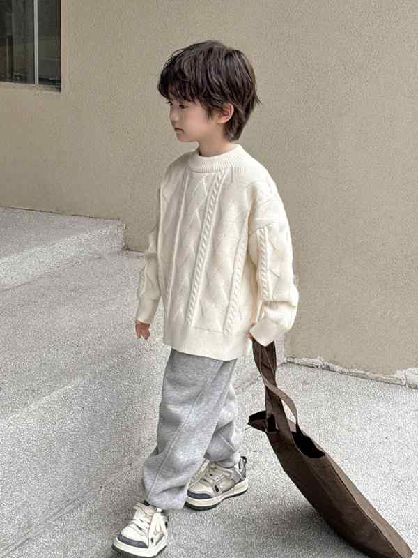 ニット キッズ 男の子 冬服 子供服 トップス セーター 無地 韓国風 カットソー インナー あったか 丸首