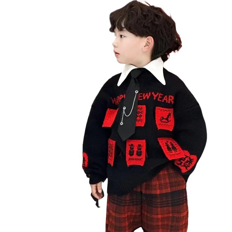 ニット キッズ 男の子 秋冬 お正月 セーター トップス 子供 幼児 小学生 普段着 かわいい 暖かい